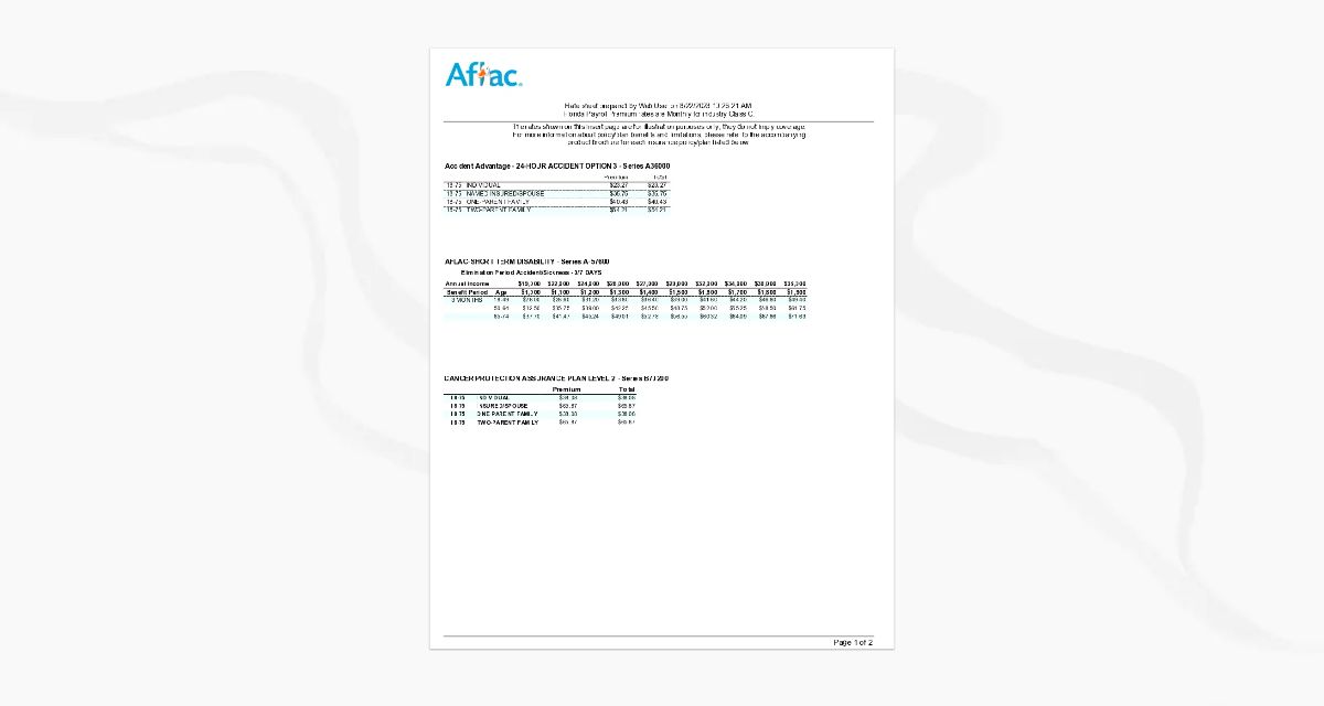 Assured Excavating - 2023 Aflac Rate Sheet